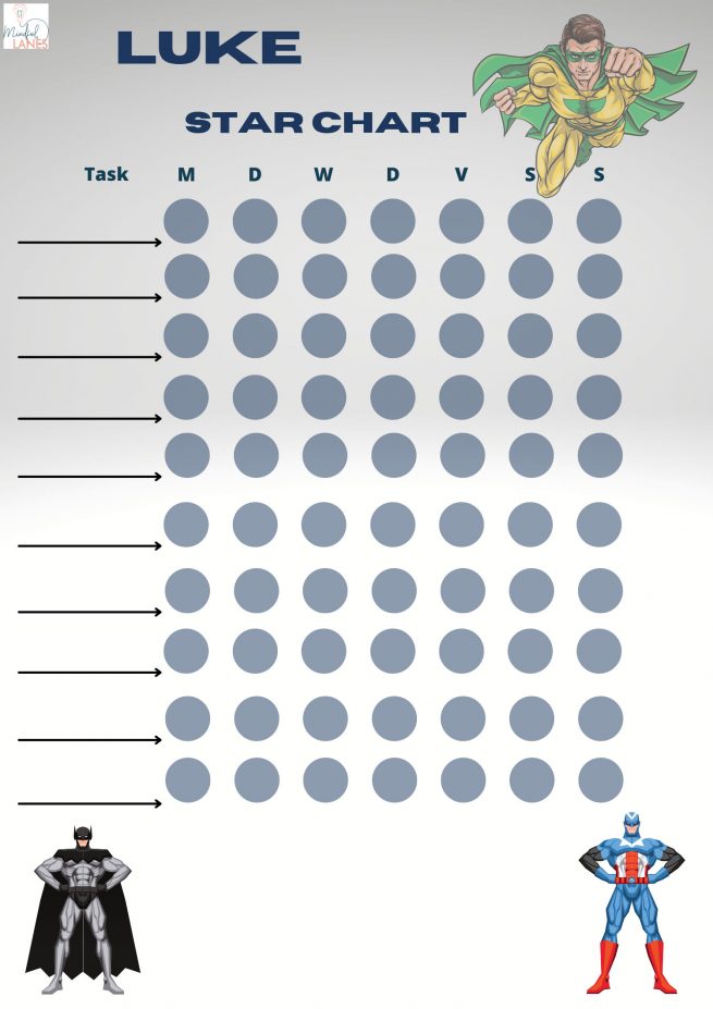 Chore Chart - Superhero - With Icons - Mindful Lanes